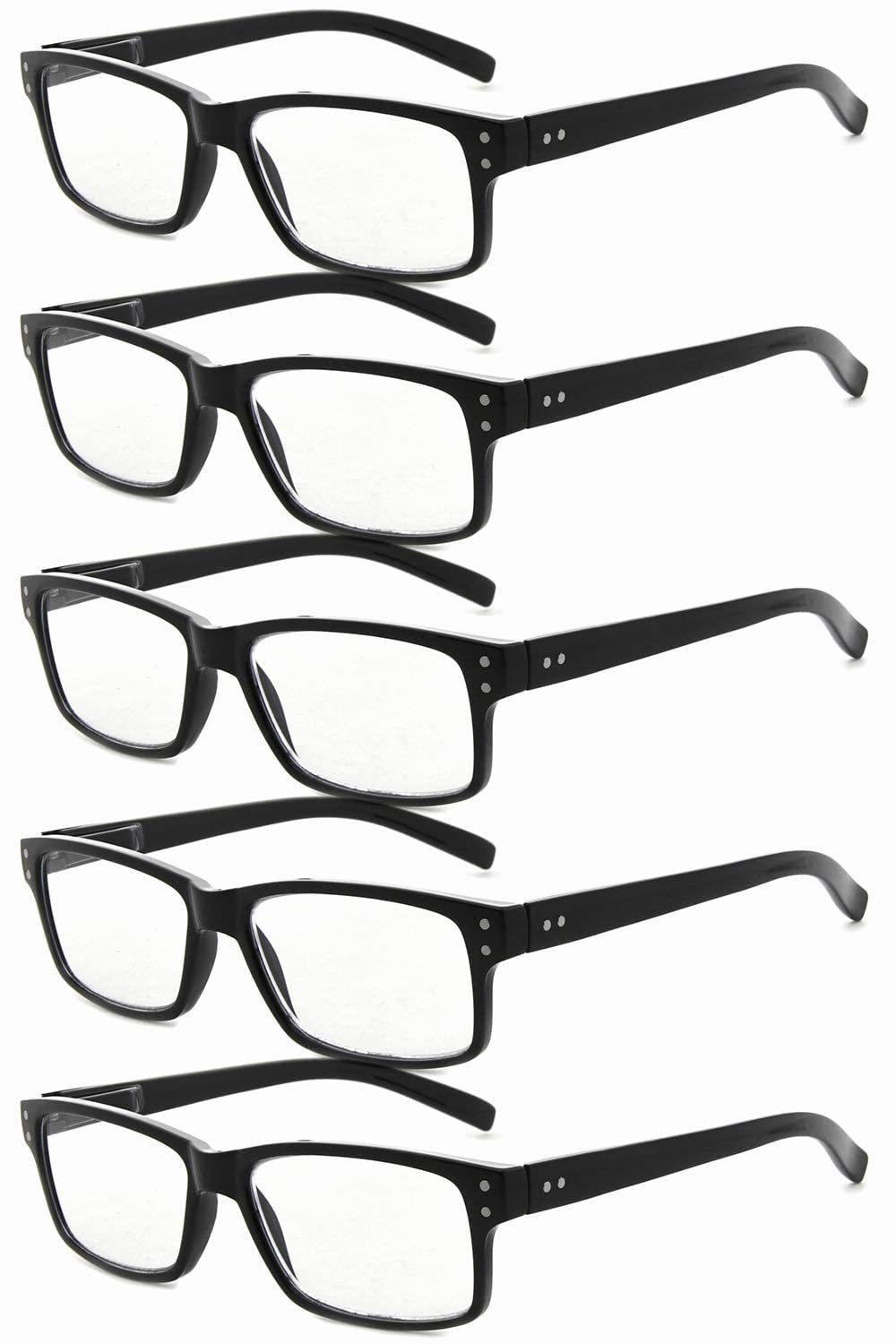 Eyekepper 5 Pack Reading Glasses for Men Spring Hinges Classic Readers Black Frame +2.50