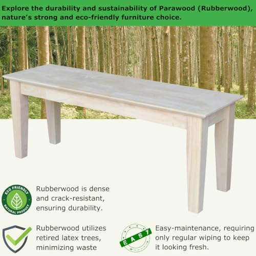 IC International Concepts Shaker Style Bench for Kitchen/Dining, Solid Parawood, 47"W x 14.37"D x 18.7"H, 450 lb Capacity, Paint or Stain in Any Color Any Color, Unfinished