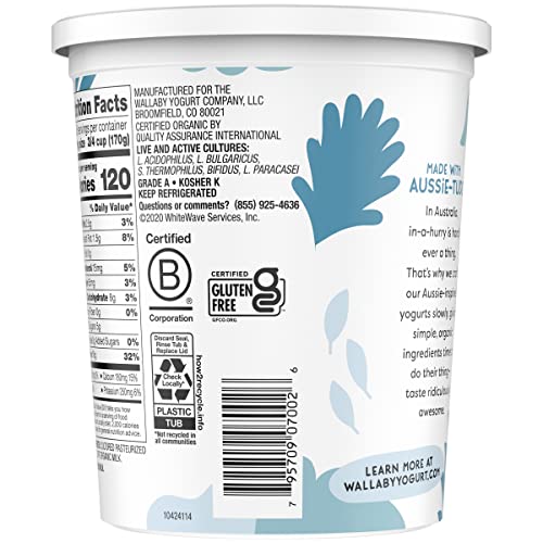Wallaby Organic Aussie Greek Low Fat Yogurt, Plain, 32 oz. USDA Organic