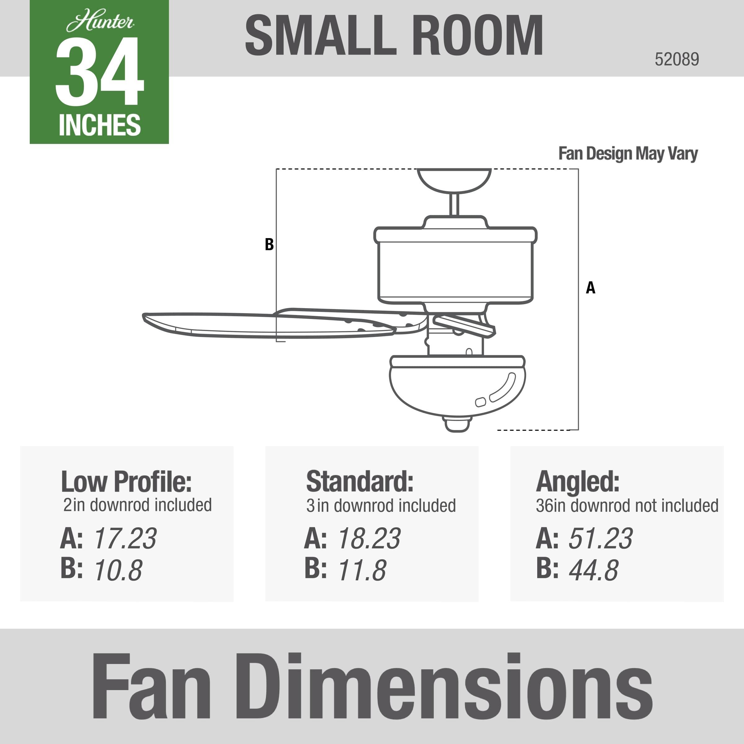 Hunter Fan Company, 52089, 34 inch Watson Snow White Ceiling Fan with LED Light Kit and Pull Chain