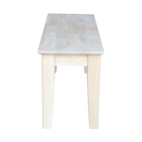 IC International Concepts Shaker Style Bench for Kitchen/Dining, Solid Parawood, 47"W x 14.37"D x 18.7"H, 450 lb Capacity, Paint or Stain in Any Color Any Color, Unfinished