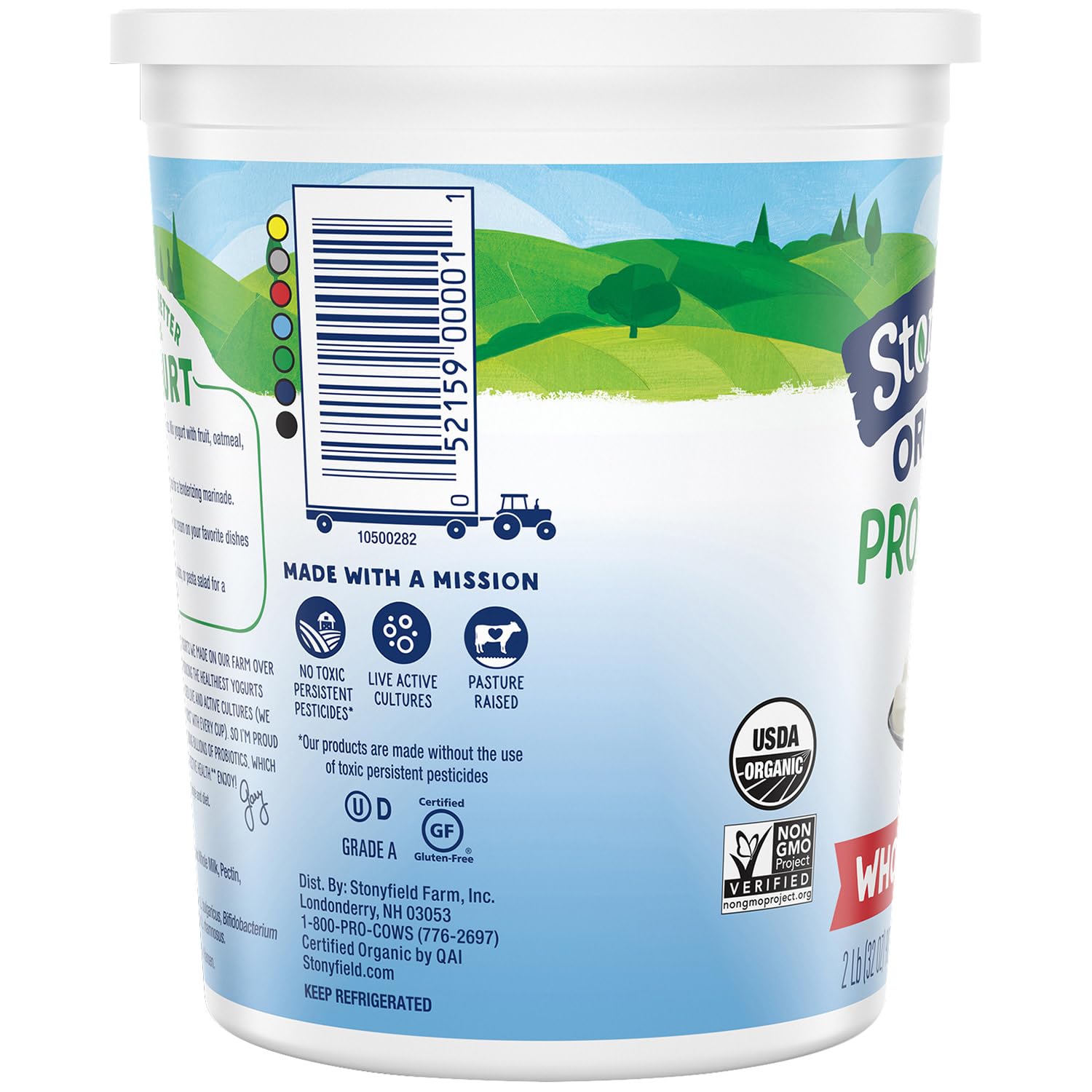 Stonyfield Organic Whole Milk Probiotic Yogurt, Plain, 32 oz. โ Immunity & Digestive Health
