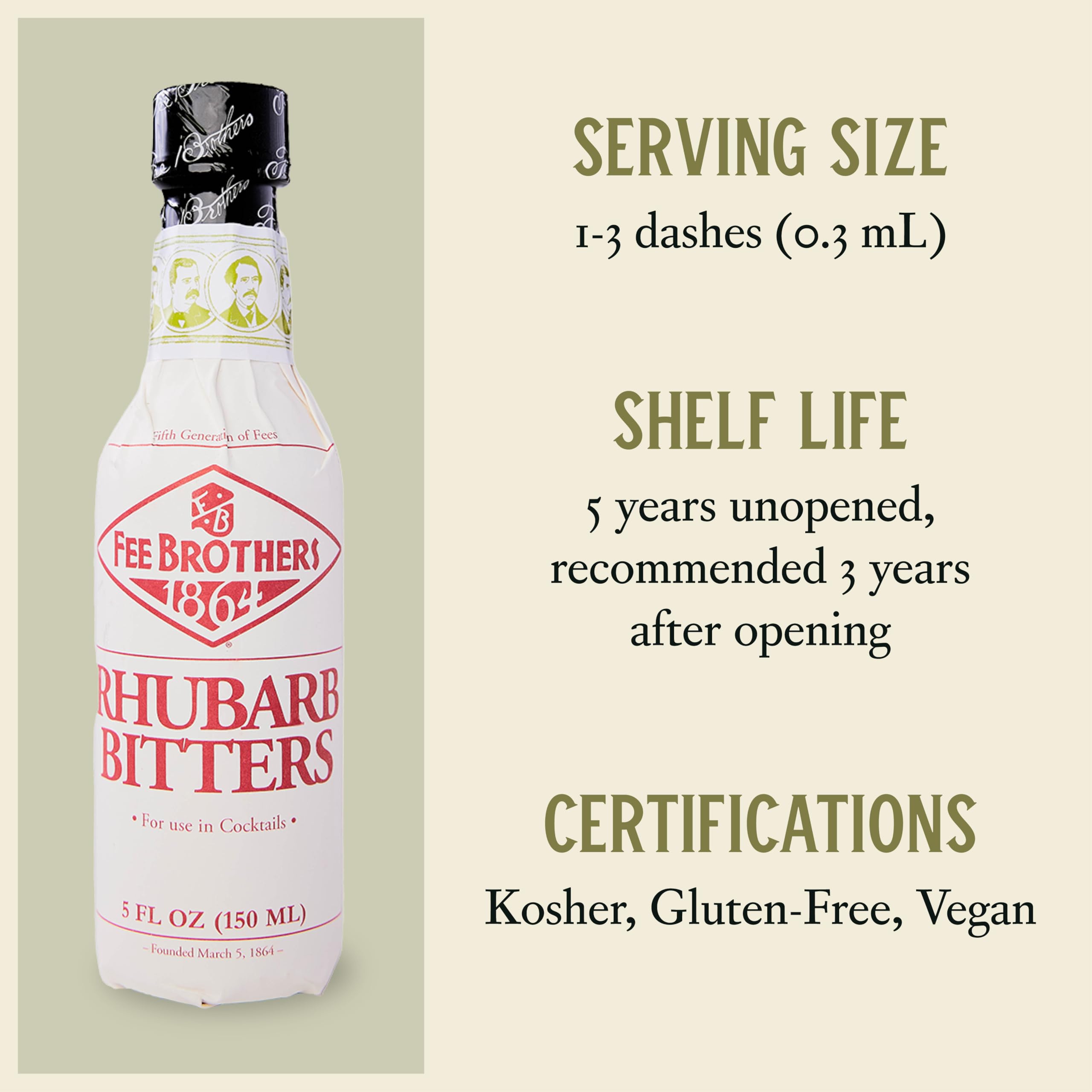 Fee Brothers Rhubarb Cocktail Bitters - Aromatic Cocktail Mixer and Concentrated Flavoring, Gluten Free, Vegan-Friendly, 5 fl oz
