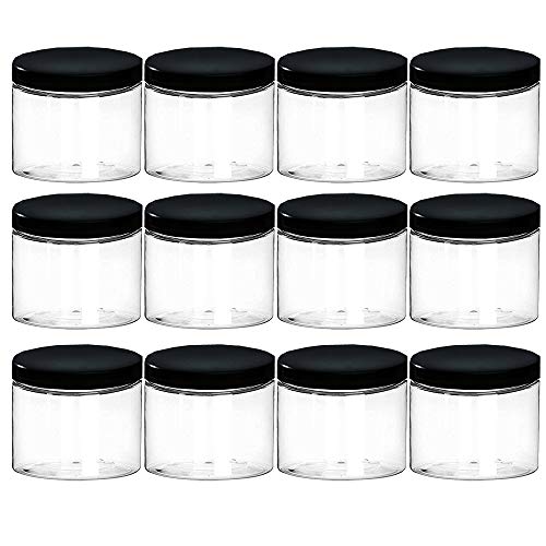 18.9oz (560 ml) Empty Clear Wide Mouth Plastic Jars with Smooth Black Lids and Labels (12 Pack) – PET Containers Great for Cream,Cosmetics,Slime Storage Jars –BPA Free