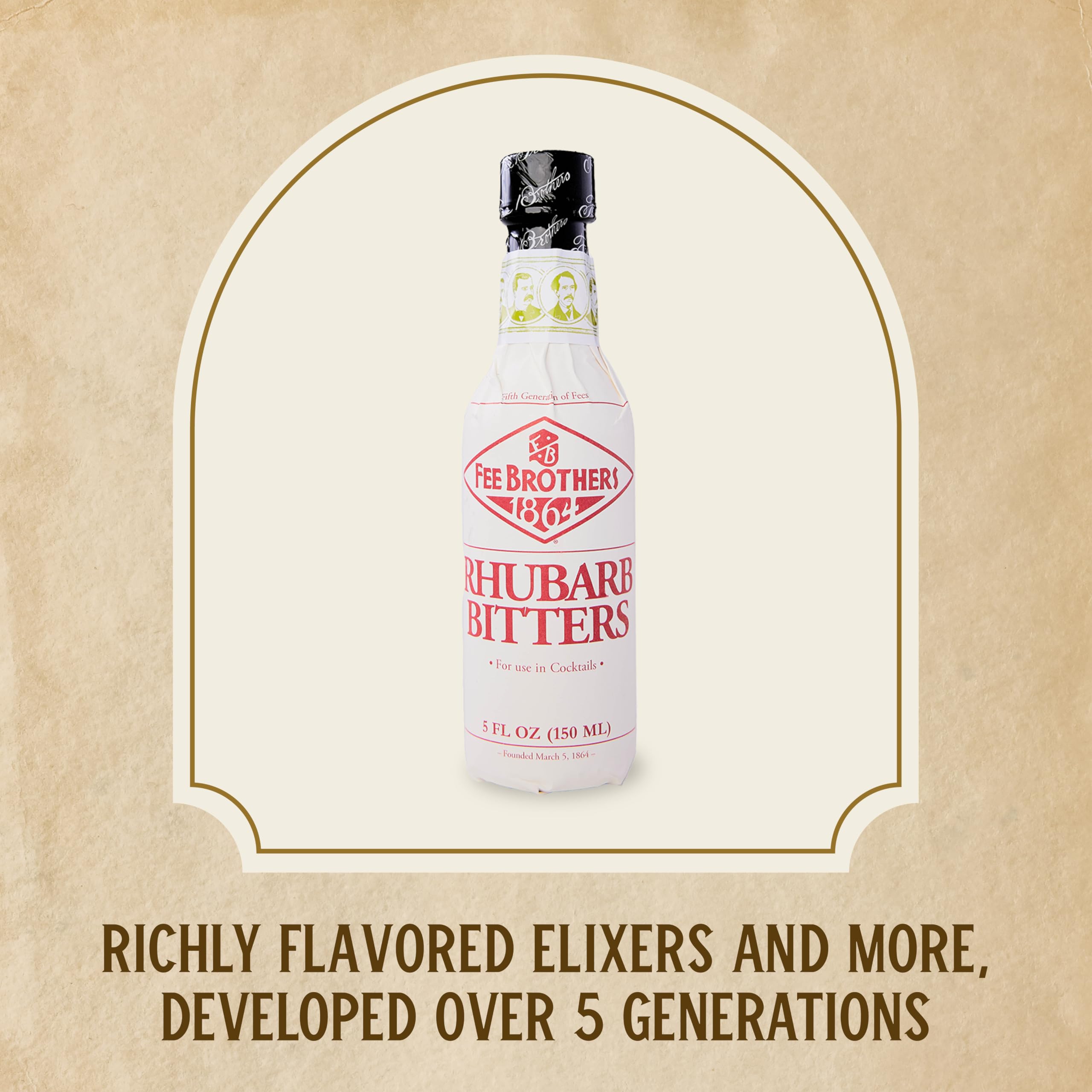 Fee Brothers Rhubarb Cocktail Bitters - Aromatic Cocktail Mixer and Concentrated Flavoring, Gluten Free, Vegan-Friendly, 5 fl oz
