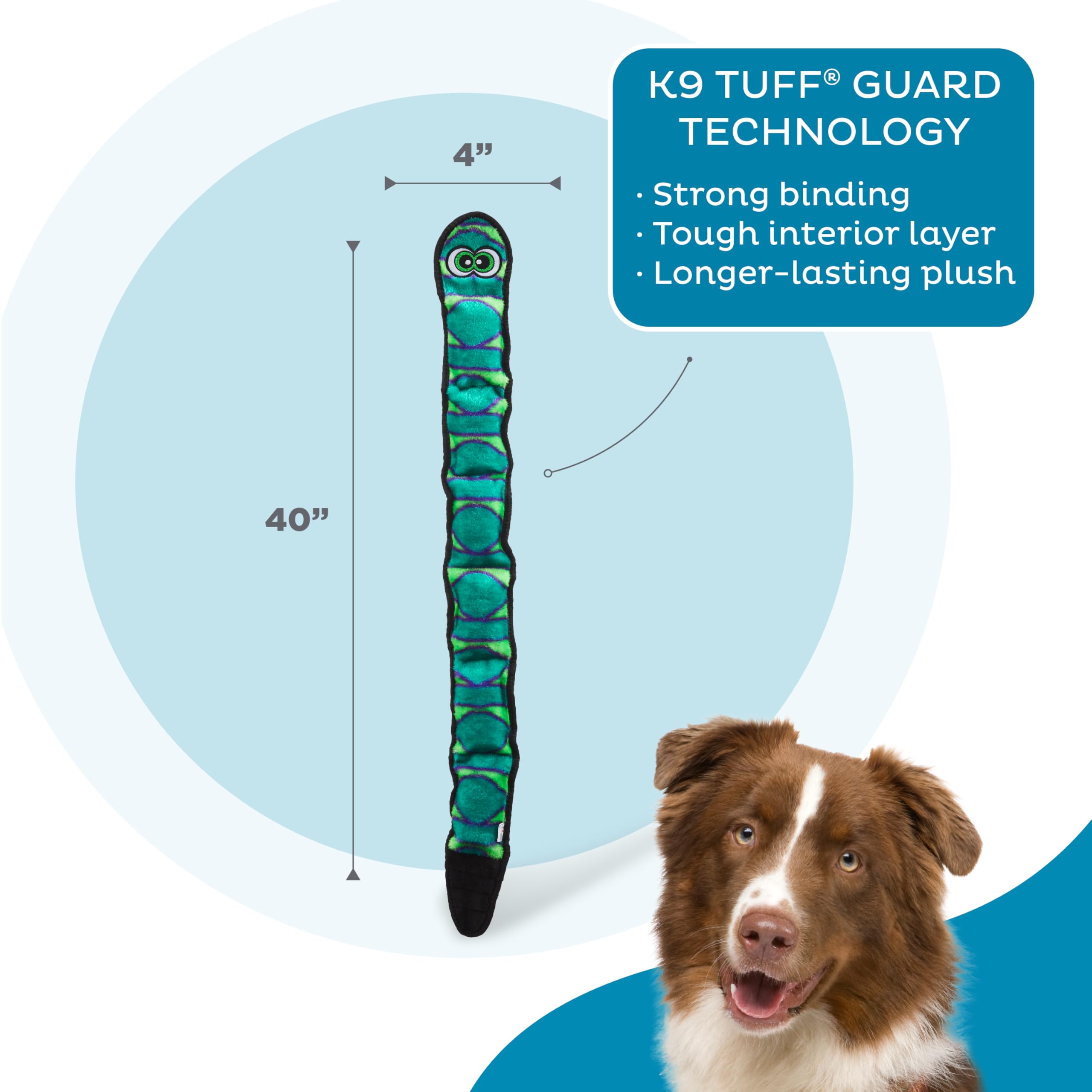 Outward Hound Durablez Tough Plush Squeaky Dog Toy, Snake, Blue, XL