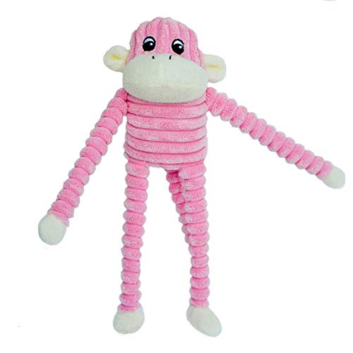 ZippyPaws - Spencer The Crinkle Monkey Dog Toy, Squeaker and Crinkle Plush Toy - Pink, Small