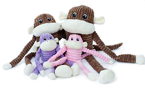 ZippyPaws - Spencer The Crinkle Monkey Dog Toy, Squeaker and Crinkle Plush Toy - Pink, Small