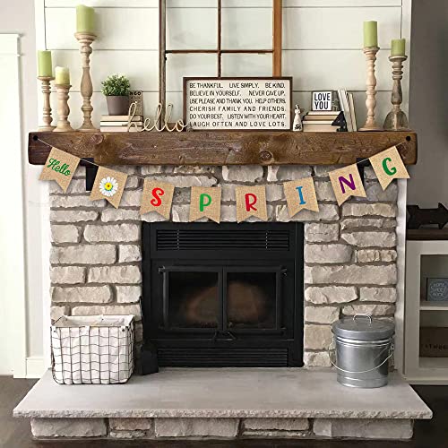 Hello Spring Banner, hogardeck Daisy Rustic Spring Garland Decorations for Home, Indoor Outdoor Mantel Fireplace Hanging Decor Party Supplies