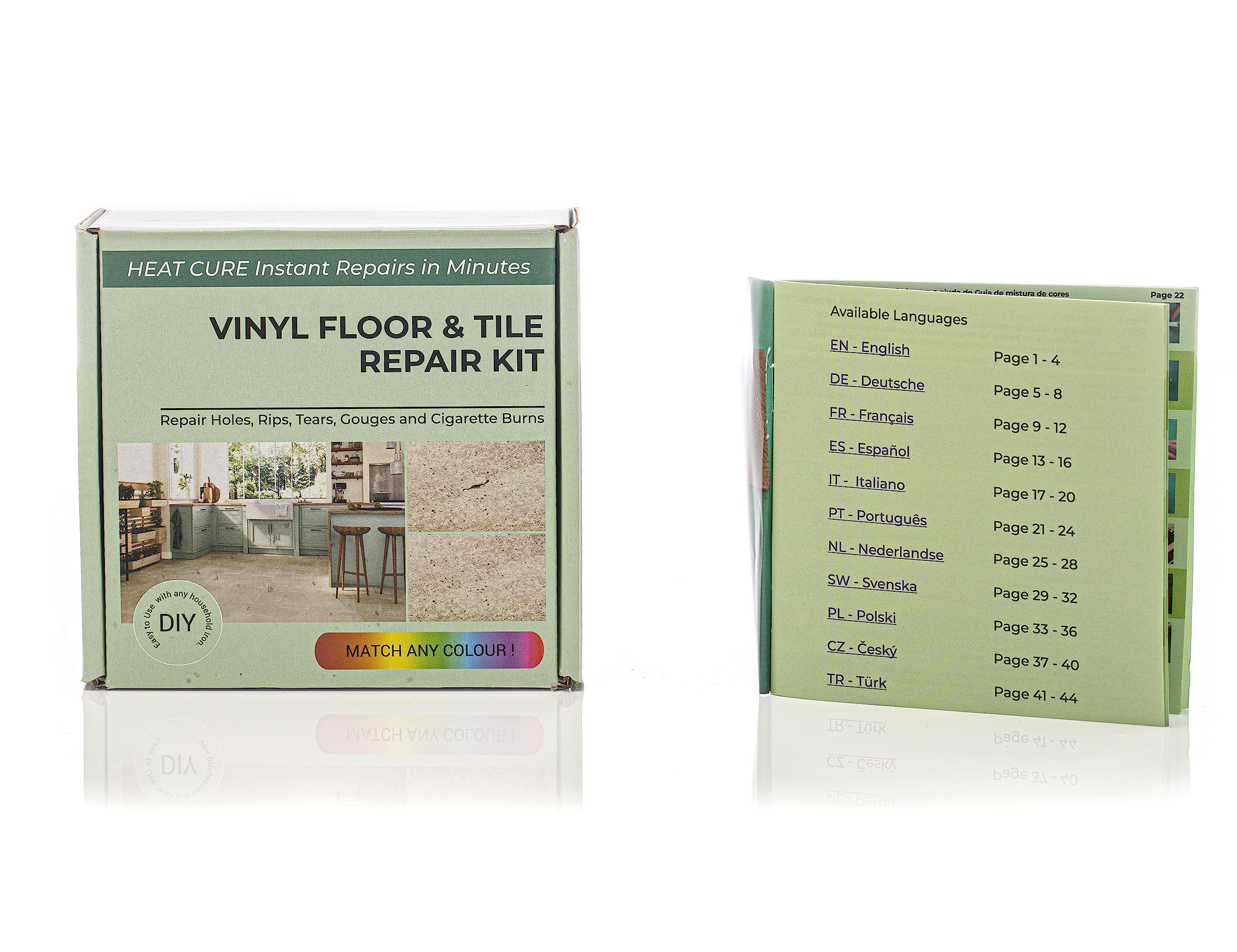 Glass Polish DIY Vinyl Floor & Vinyl Tile Repair Kit, Heat Cure for Small Holes, Cuts, Rips, Tears & Burn Marks