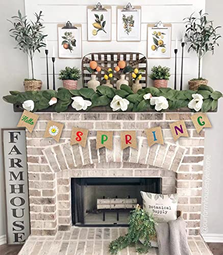 Hello Spring Banner, hogardeck Daisy Rustic Spring Garland Decorations for Home, Indoor Outdoor Mantel Fireplace Hanging Decor Party Supplies