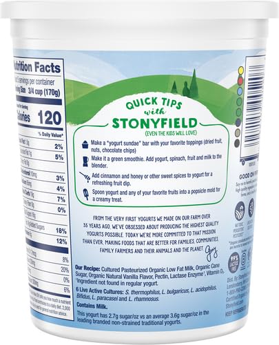 Stonyfield Organic Lowfat Yogurt, Vanilla, 32 oz. – 6g of Protein, Multiserving Yogurt