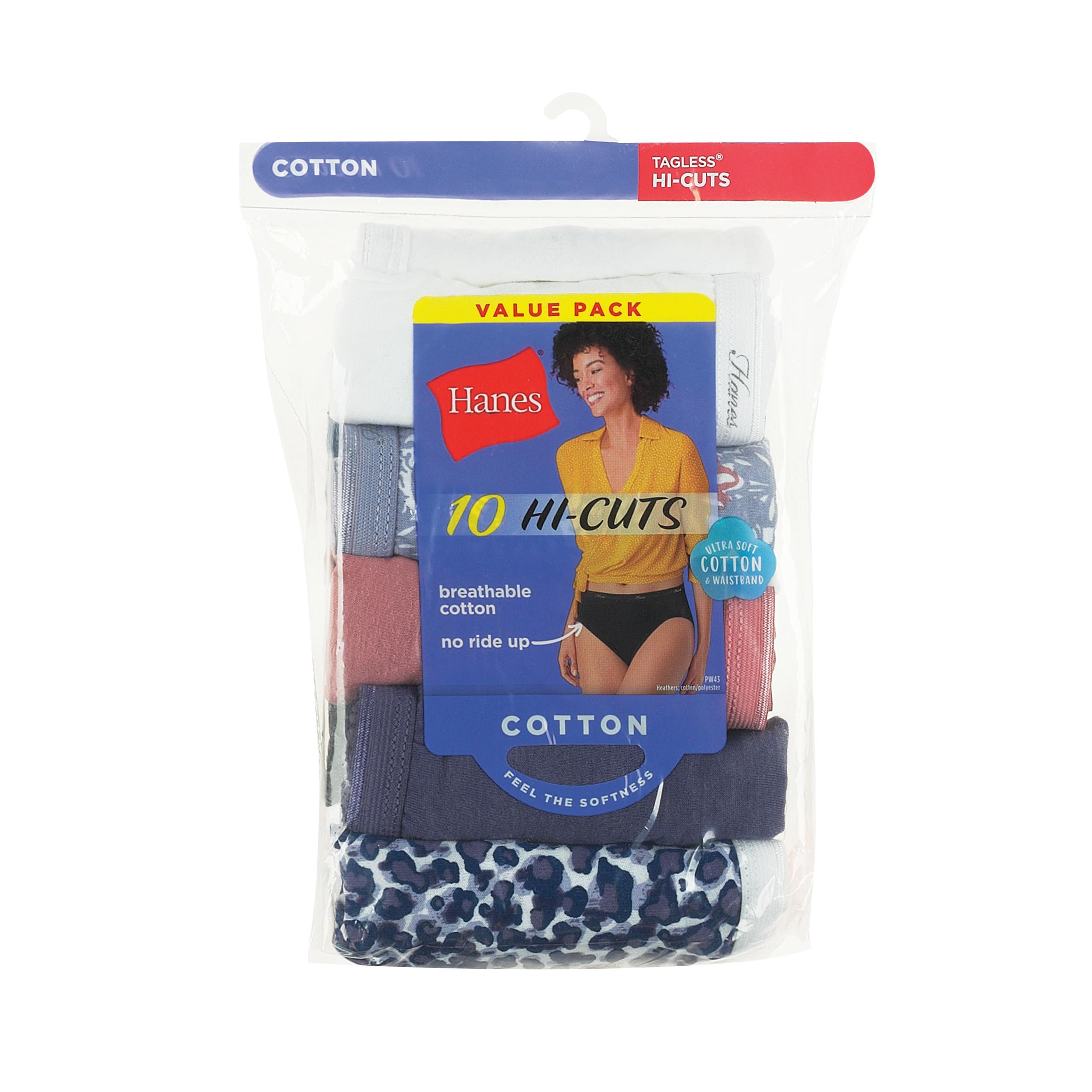 Hanes Womens Hi-cut Cotton Underwear, Value 10-pack, Assorted High-waisted Panties (Colors May Vary) Briefs-underwear, Solid/Print Mix, 10 US