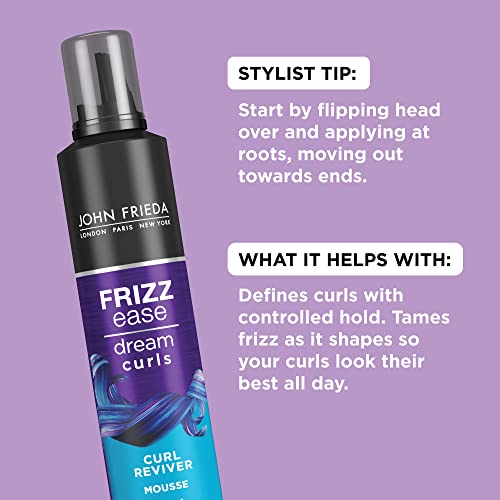 John Frieda Frizz Ease Curl Reviver Mousse, Enhances Curls, Soft Flexible Hold, Mousse for Curly or Frizzy Hair, 7.2 Ounces, Alcohol-Free