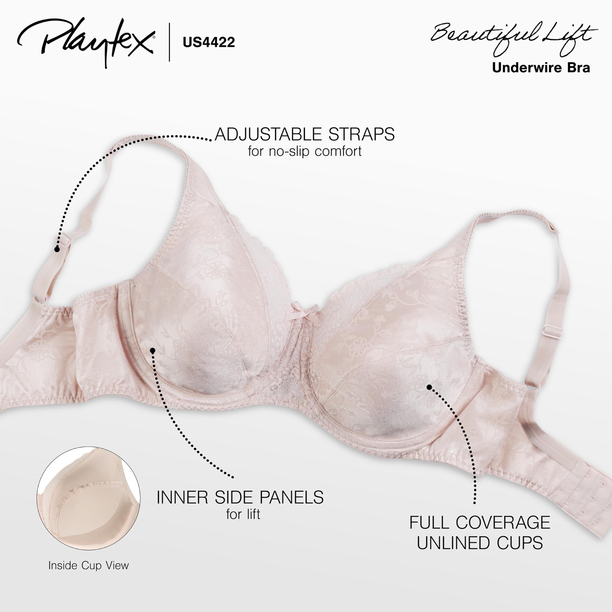 Playtex womens Secrets Love My Curves Signature Floral Underwire Full Coverage Us4422 bras, Natural Beige, 36DDD US