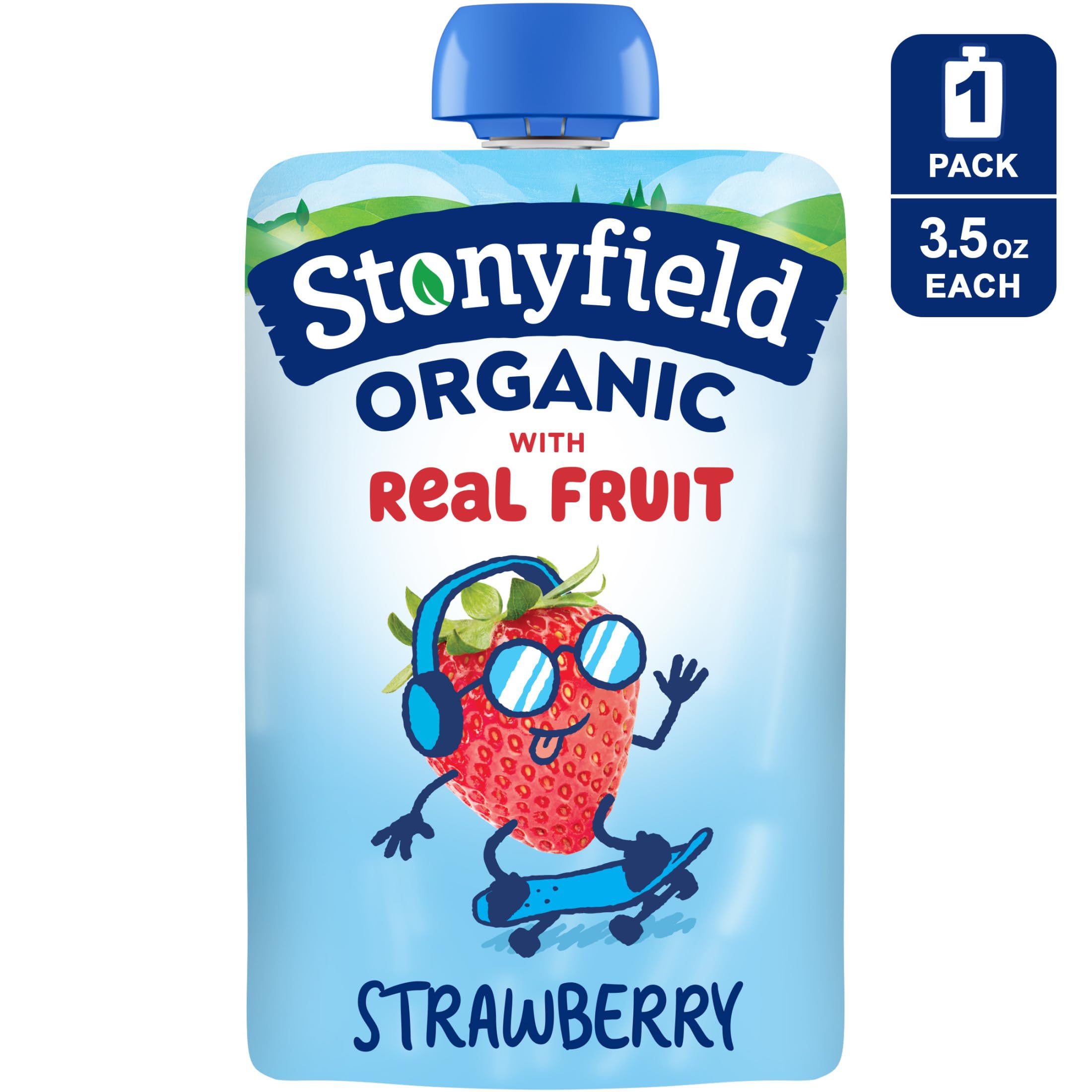 Stonyfield Organic Kids Strawberry Lowfat Yogurt Pouch, 3.5 oz, Single Serve – Includes Live Active Cultures