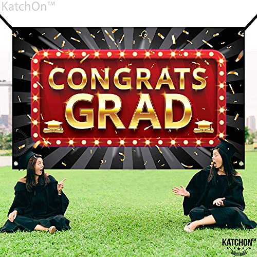 XtraLarge, Congrats Grad Banner - 72x44 Inch | Graduation Backdrop for Red and Black Graduation Decorations 2023 | Graduation Banner for Graduation Party Decorations 2023 | Congratulations Banner