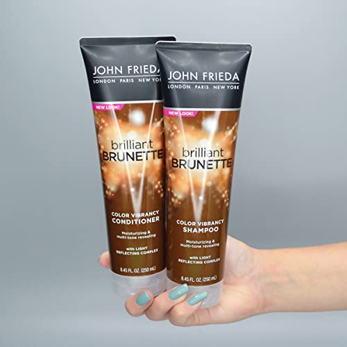 John Frieda Brilliant Brunette, Color Boosting Conditioner, Enhances and Protects Multi-Dimensional Tones, With Sweet Almond Oil to Rehydrate and Replenish Dry Hair, 8.45 Oz