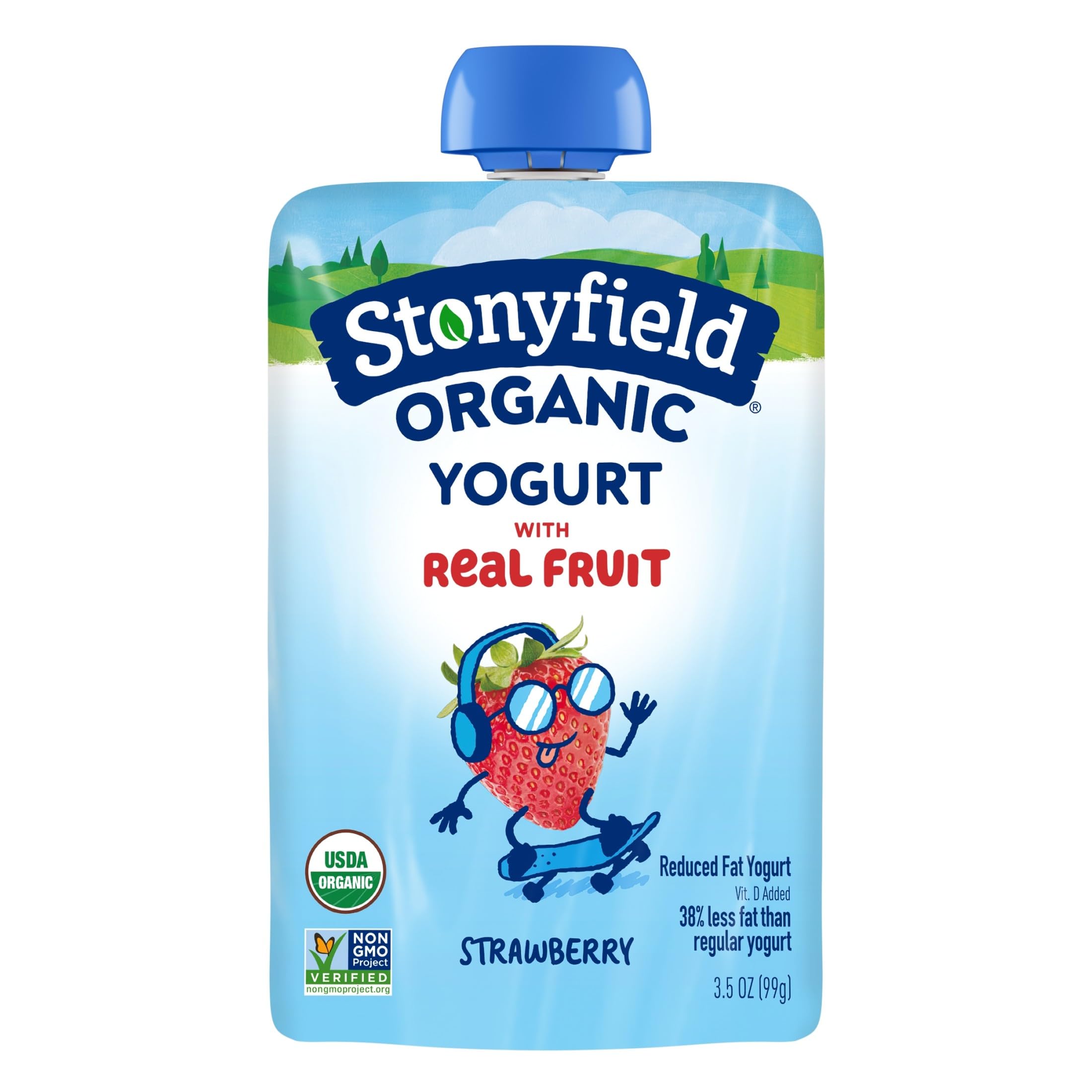 Stonyfield Organic Kids Strawberry Lowfat Yogurt Pouch, 3.5 oz, Single Serve – Includes Live Active Cultures