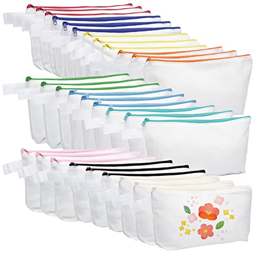 30Pcs Canvas Pencil Pouch Sublimation Blank Makeup Bags in Bulk Cosmetic Bag with Zipper Multi Purpose Blank DIY Craft Bag for Vinyl Projects Travel Toiletry Bag Christmas Gifts 9.8 x 5 x 2 Inch