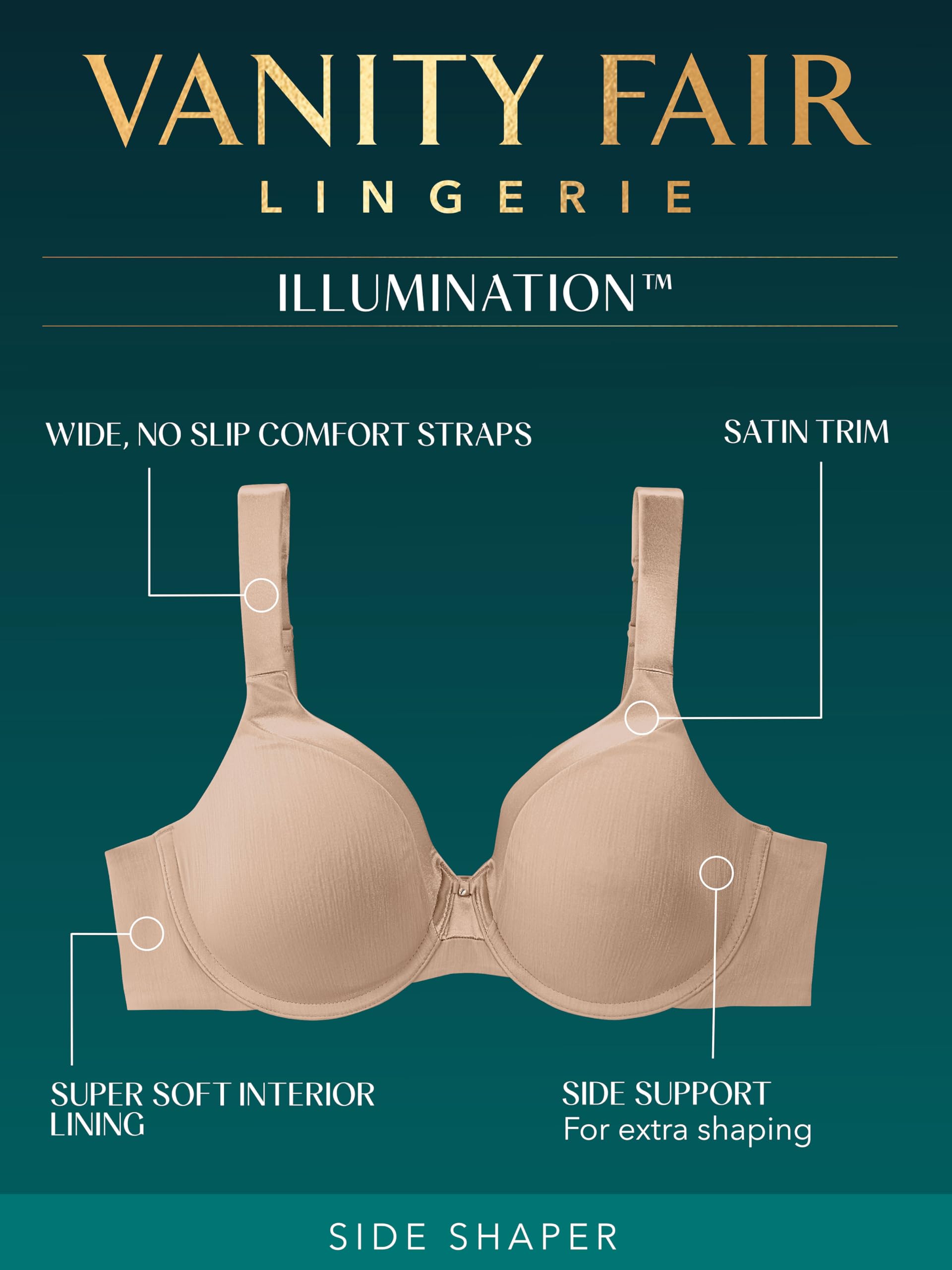Vanity Fair Women's Plus Size Illumination Full Figure Zoned-in Support Bra, Lightly Lined Cups up to DD, Underwire-Beige, 38C