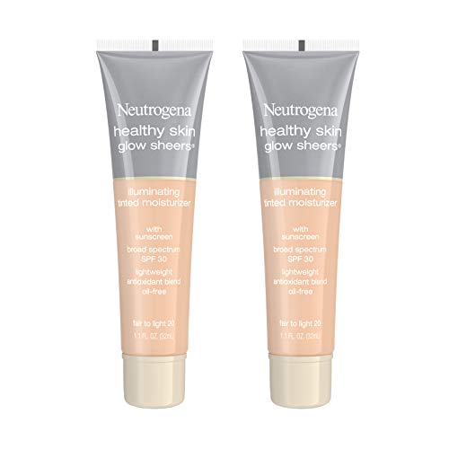 Neutrogena Healthy Skin Glow Sheers Tinted Moisturizer, Oil-Free & Non-Greasy Moisturizer with Antioxidant Vitamins A, C, and E, Broad Spectrum SPF 30 Sunscreen, Fair to Light 20, 1.1 oz (Pack of 2)