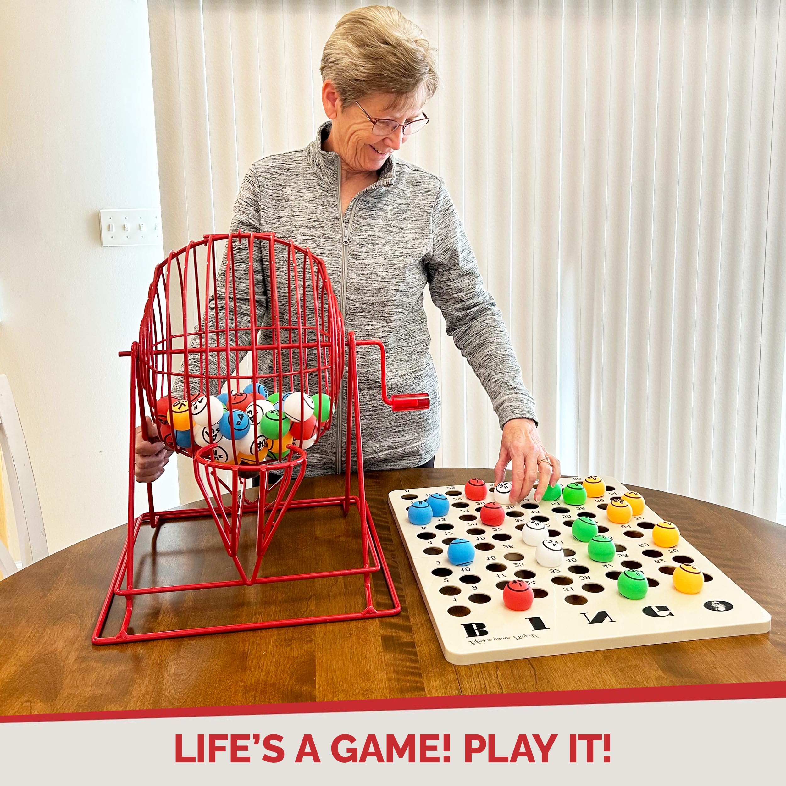 MR CHIPS Professional Bingo Game Set with Jumbo Cage, 1.57 Inch Double Sided Ping Pong Balls, Large Master Board for Adults, Kids, Seniors