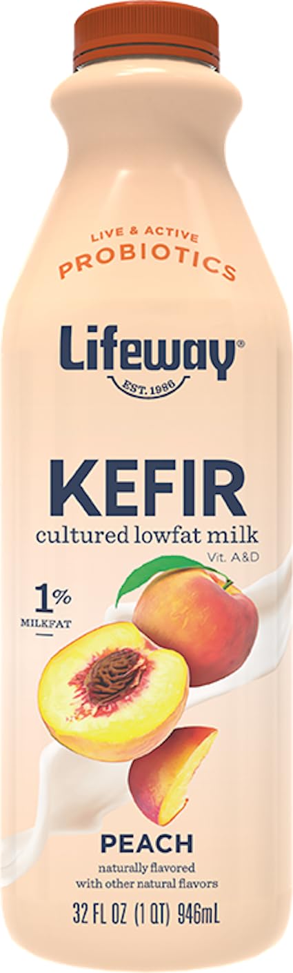 Lifeway Low Fat Kefir, Peach, 32 Ounce, 10g Protein, 12 Live Active Cultures