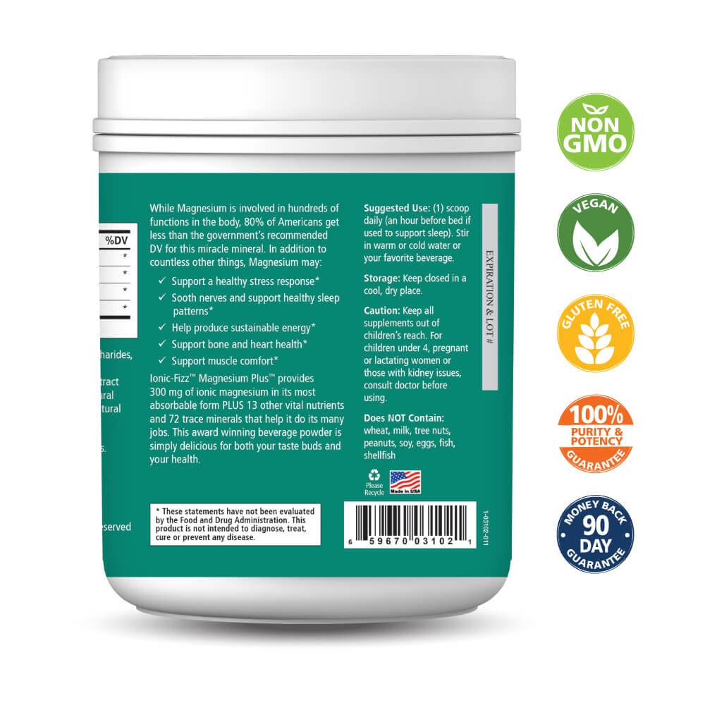 Pure Essence Labs Ionic Fizz Magnesium Plus, Anti-Stress Supplement Drink Powder, Gluten Free and Non-GMO Magnesium Powder (Mixed Berry, 12.06 Ounce (Pack of 1))