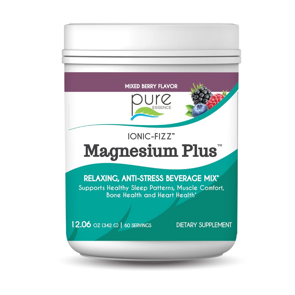Pure Essence Labs Ionic Fizz Magnesium Plus, Anti-Stress Supplement Drink Powder, Gluten Free and Non-GMO Magnesium Powder (Mixed Berry, 12.06 Ounce (Pack of 1))