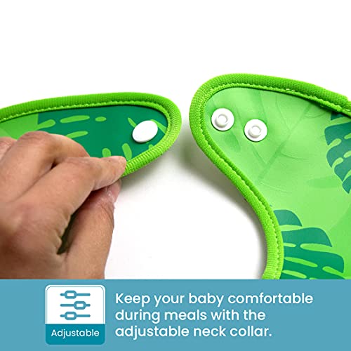 LA Baby Crumb Snatcher Waterproof Pocket Bib Small, Catch-All Pocket Design, 4-Pack (Bear, Puppy, Elephant, Rabbit)