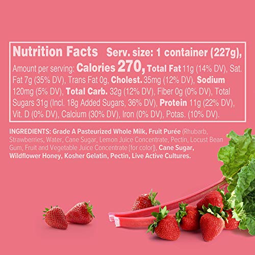 noosa Yoghurt, Strawberry Rhubarb, 8oz, Probiotic, Whole Milk Yogurt, Real Strawberries, Rhubarb, No Artificial Ingredients, Gluten Free