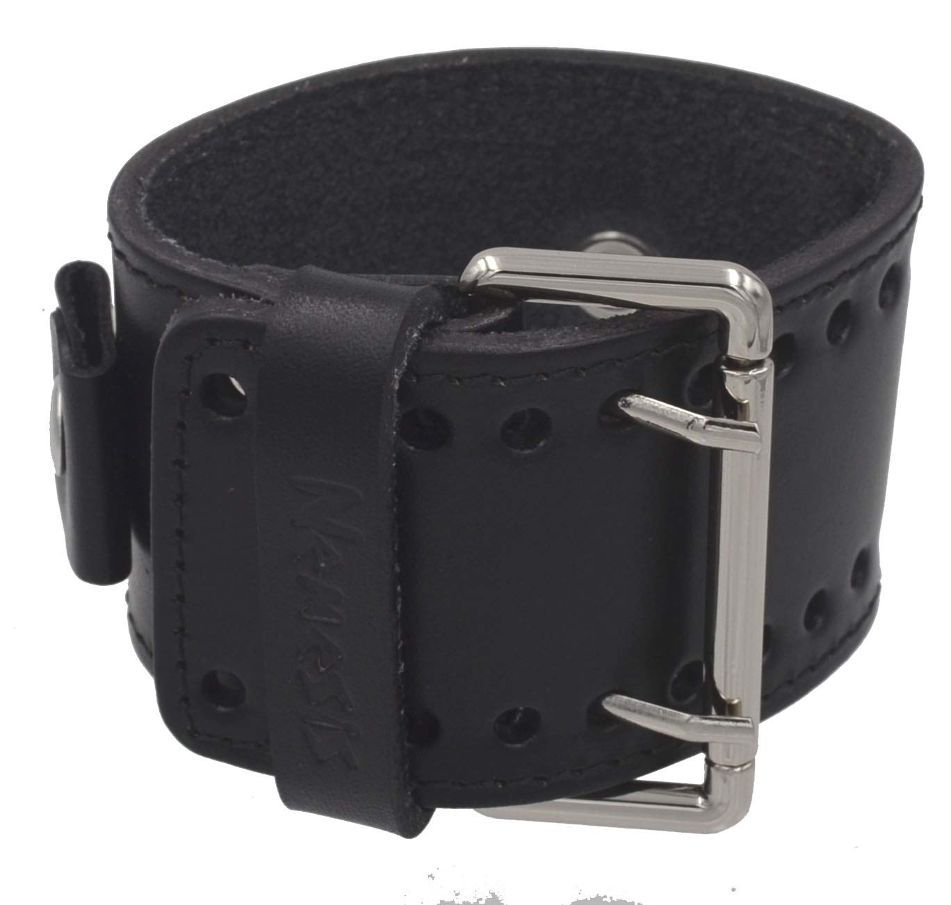 Nemesis LBB-KK 24mm Lug Width Wide Black Leather Cuff Wrist Watch Band with Black Stitching