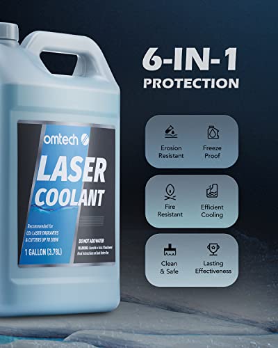 OMTech CO2 Laser Coolant Non Conductive Liquid Cooler Heat Transfer Fluid for Laser Engraver Water Chiller, Prediluted Antifreeze Coolant for Laser Tubes, 1 gal Blue Transparent Water Cooling Solution