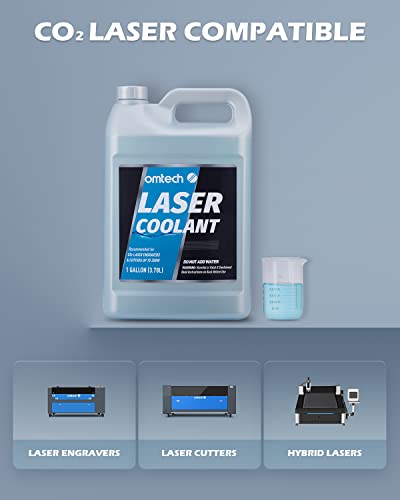 OMTech CO2 Laser Coolant Non Conductive Liquid Cooler Heat Transfer Fluid for Laser Engraver Water Chiller, Prediluted Antifreeze Coolant for Laser Tubes, 1 gal Blue Transparent Water Cooling Solution