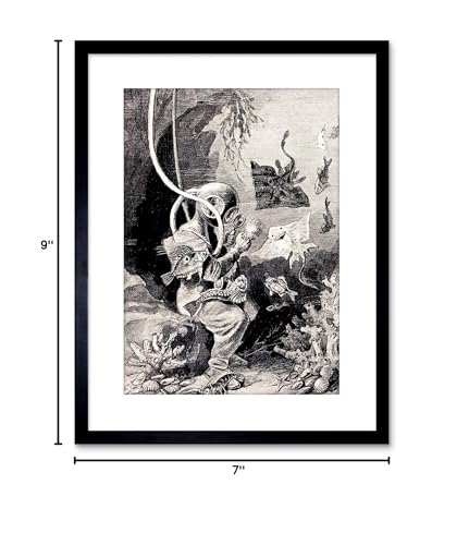 9x7 '' BOOK DEEP SEA DIVER FISH DIVING SUIT RAY FIS FRAMED ART PRINT F97X657