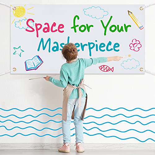 3 Pieces Blank Banners Large Signs 2 x 4 Ft 2 x 6 Ft 1.6 x 9.8 Ft Polyester Oxford Cloth Banner DIY White Blank Banner with Hanging Rope for Indoor Wall Outdoor Party Business Office, Easy Hanging