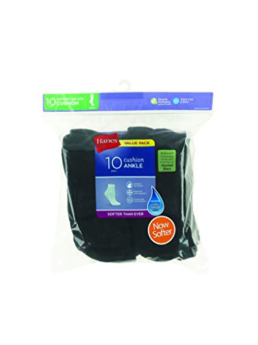 Hanes Womens Value, Ankle Soft Moisture-wicking Socks, Available In 10 And 14-packs Athletic-socks, Black - 10 Pack, 5-9 US