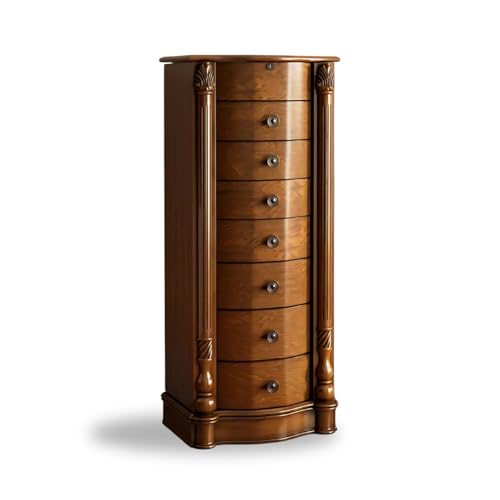 Hives and Honey Annette Standing Jewelry Armoire, Locking Jewelry Cabinet, 7 Drawers, Necklace Hooks, Mirror, Secure Storage, Dual-Sided Doors, Handcrafted Antique Finish, Elegant Organizer, Walnut