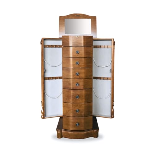 Hives and Honey Annette Standing Jewelry Armoire, Locking Jewelry Cabinet, 7 Drawers, Necklace Hooks, Mirror, Secure Storage, Dual-Sided Doors, Handcrafted Antique Finish, Elegant Organizer, Walnut