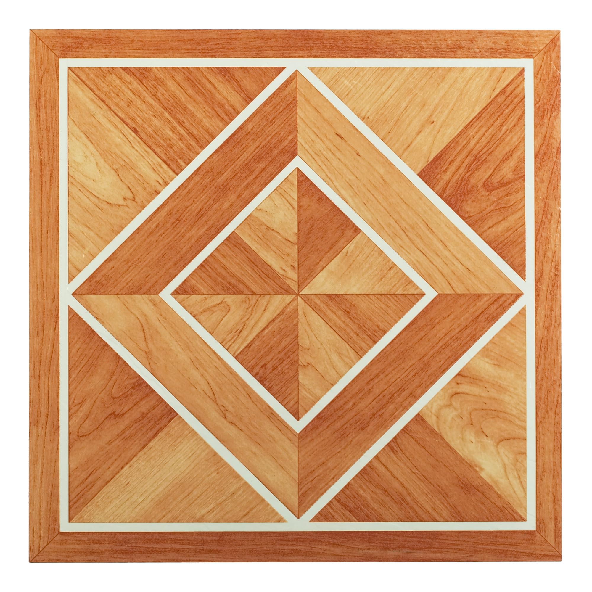 Tivoli Self Adhesive Vinyl Floor Tiles, 45 Tiles - 12" x 12", White Border Inlaid Parquet - Peel & Stick, DIY Flooring for Kitchen, Dining Room, Bedrooms, Basements & Bathrooms by Achim Home Decor
