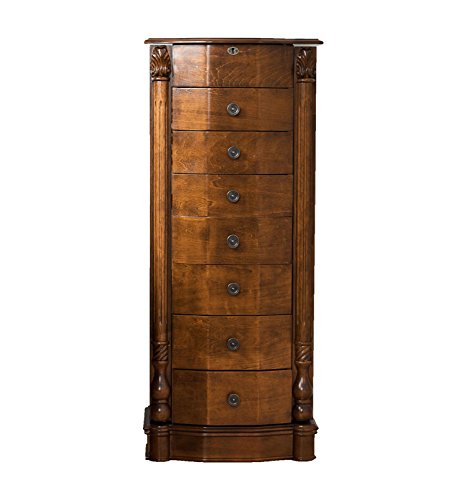 Hives and Honey Annette Standing Jewelry Armoire, Locking Jewelry Cabinet, 7 Drawers, Necklace Hooks, Mirror, Secure Storage, Dual-Sided Doors, Handcrafted Antique Finish, Elegant Organizer, Walnut