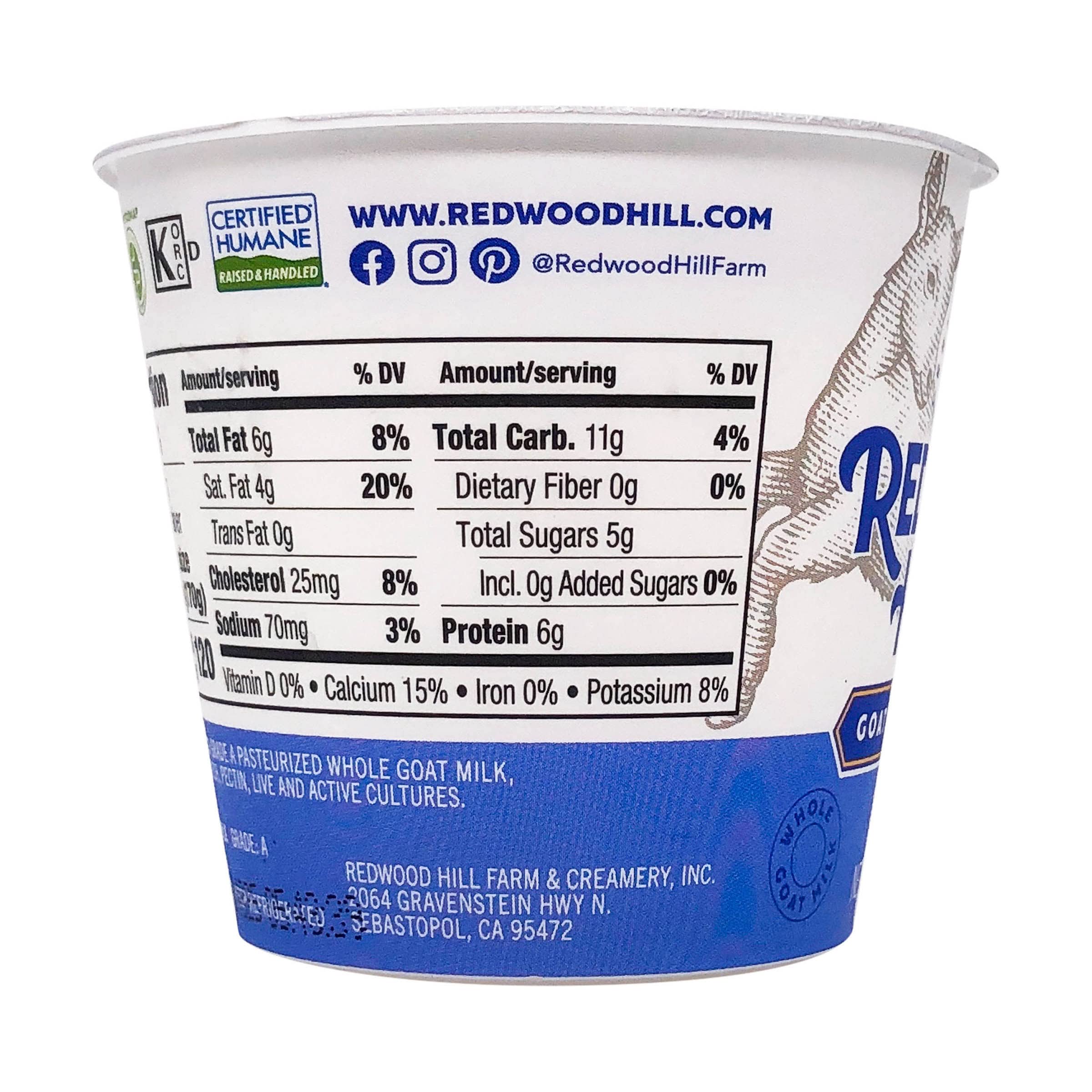 Redwood Hill Farm, Goat Milk Yogurt, Plain, 6 oz