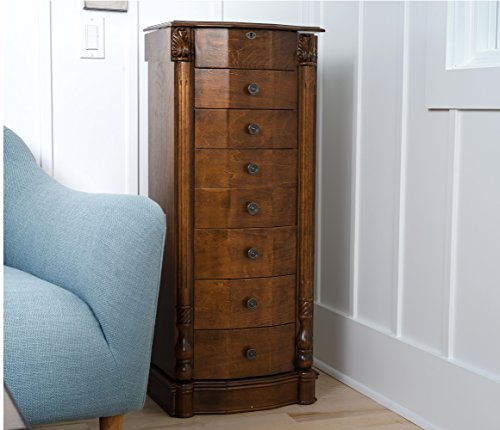 Hives and Honey Annette Standing Jewelry Armoire, Locking Jewelry Cabinet, 7 Drawers, Necklace Hooks, Mirror, Secure Storage, Dual-Sided Doors, Handcrafted Antique Finish, Elegant Organizer, Walnut