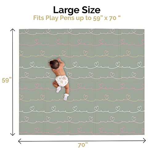 JumpOff Jo - Large Waterproof Foam Padded Play Mat for Infants, Babies, Toddlers, Play Pens & Tummy Time, Foldable Activity Mat, 70 in. x 59 in. - Love Blossoms
