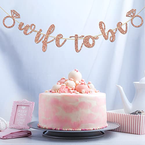 Halodete Wife to Be Banner, Bride to Be Banner, Bridal Shower, Wedding Party Garland Bunting Decorations - Rose Gold Glitter