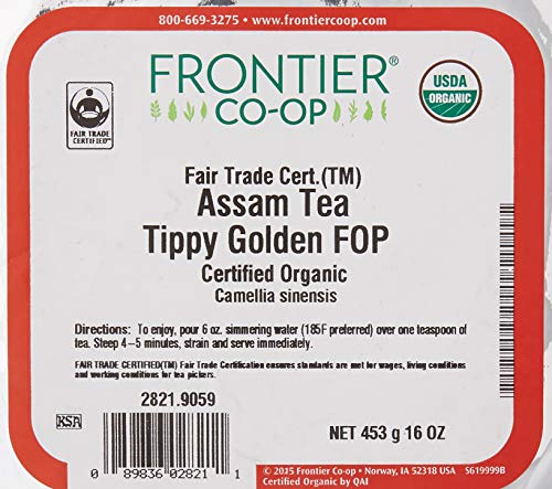 Frontier Co-op Organic Tippy Golden Flowery Orange Pekoe Grade Tea, 1-Pound Bulk, Fair-Trade Black Assam Tea, Non GMO