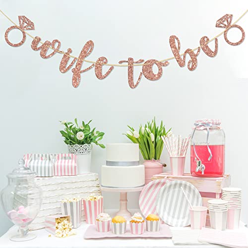 Halodete Wife to Be Banner, Bride to Be Banner, Bridal Shower, Wedding Party Garland Bunting Decorations - Rose Gold Glitter