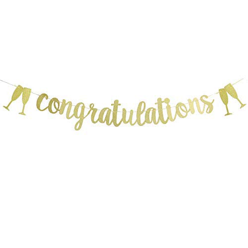 Congratulations Banner - Graduation Wedding Engagement Bridal Shower Baby Shower Housewarming Party Banner Sign,2020 Pennant Flags Garland Photo Props for Graduation Party Favors(Gold Glitter).