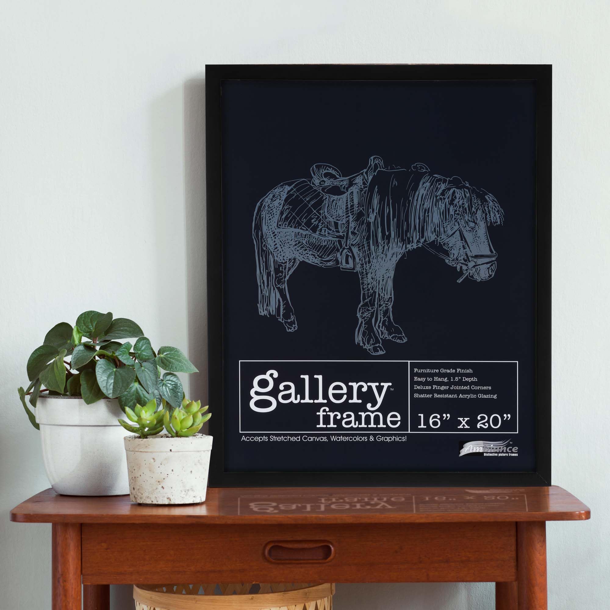 Ambiance Gallery Wood 1.5" Deep Picture Frames - 16x20" Black Wood Frame, Shatter-Resistant Acrylic Glazing & MDF Backing, Horizontal or Vertical Wall Wall Display